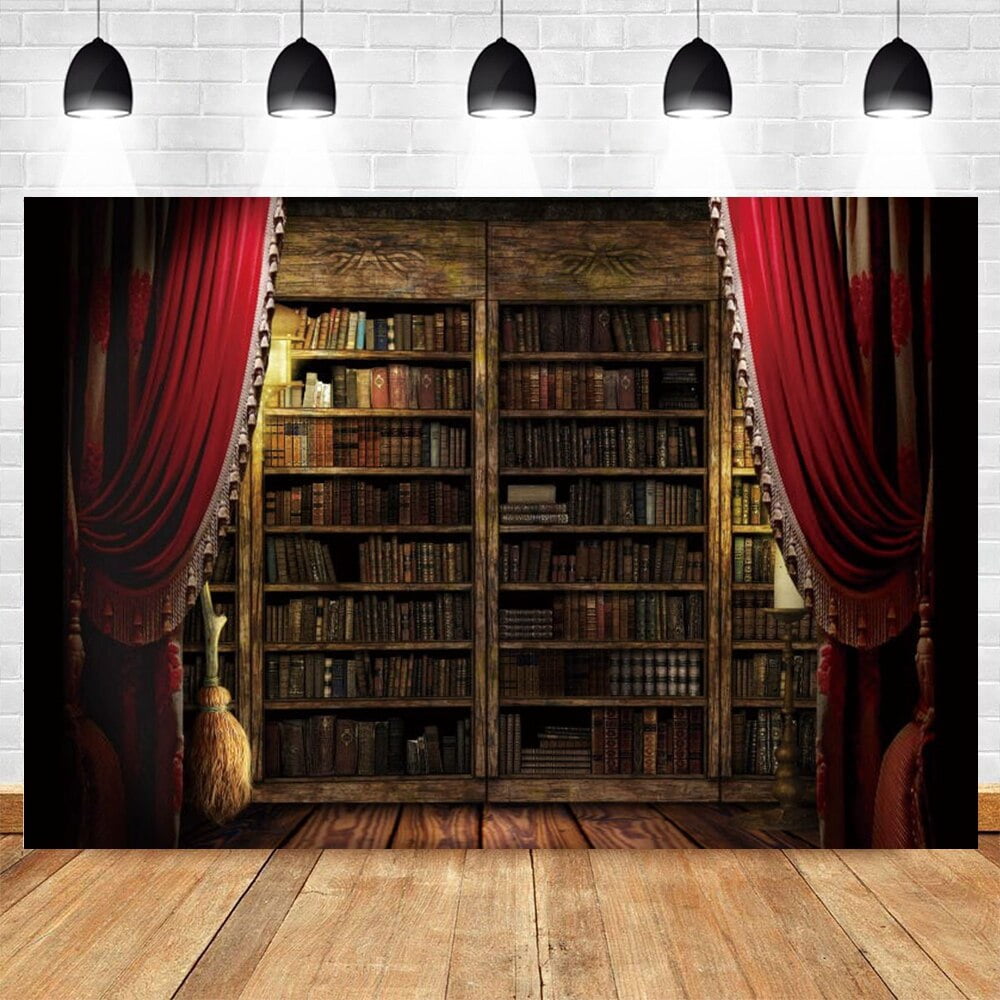 Bookshelf Backdrop Vintage Bookcase Magic Books Grunge Ancient Library ...