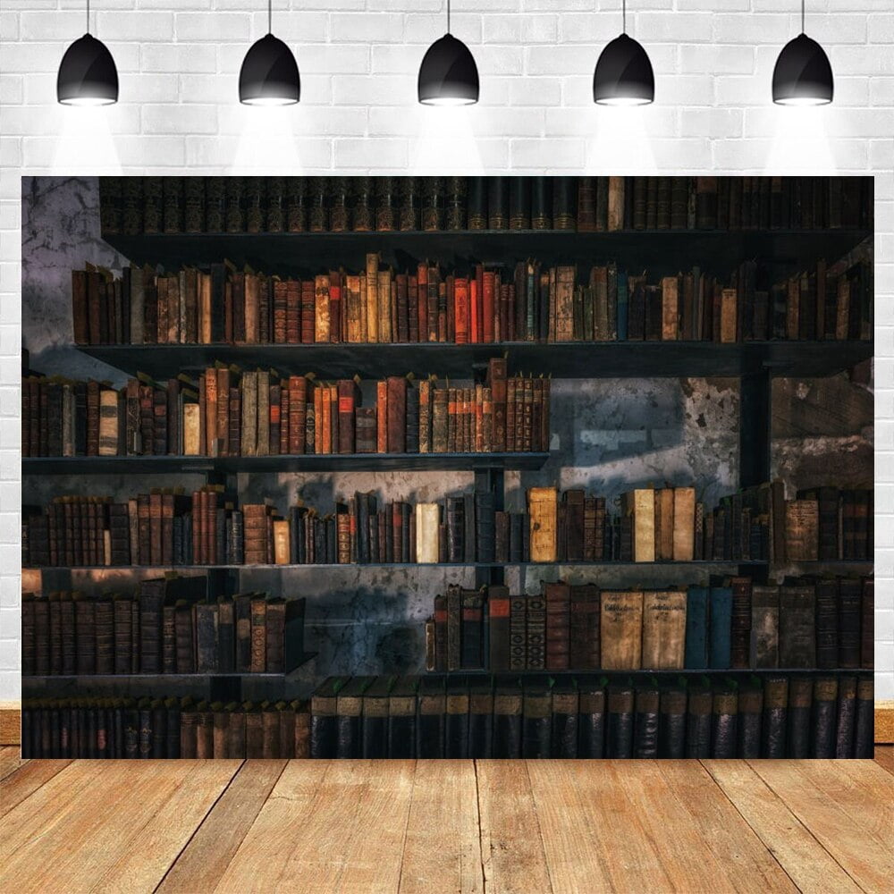 Bookshelf Backdrop Vintage Bookcase Magic Books Grunge Ancient Library ...
