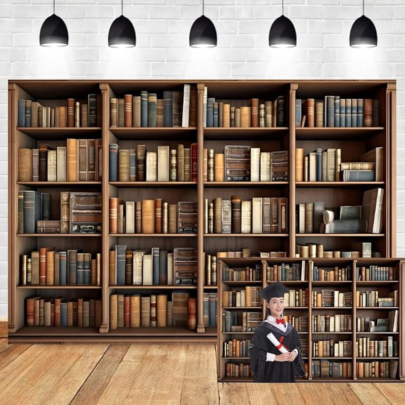 Bookshelf Backdrop Vintage Brown Bookcase Photography Background School ...