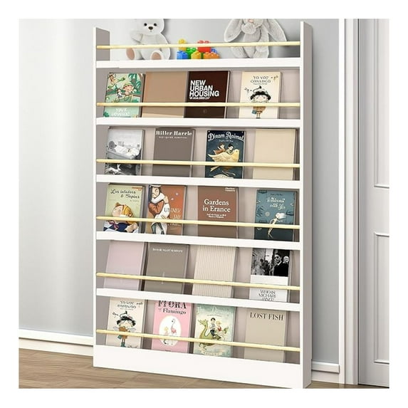 Bookshelf Behind The Door Storage, 6 Tier Narrow Thin Wooden Book Shelf ...