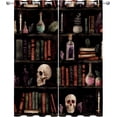 Bookshelf Blackout Curtains, Gothic Library Skull Bookcase Patterned ...