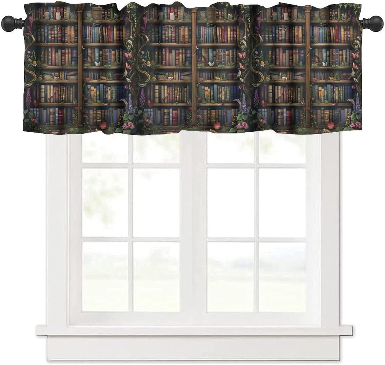 Bookshelf Blackout Valances for Kitchen,3D Dreamy Libary Bookcase Books ...
