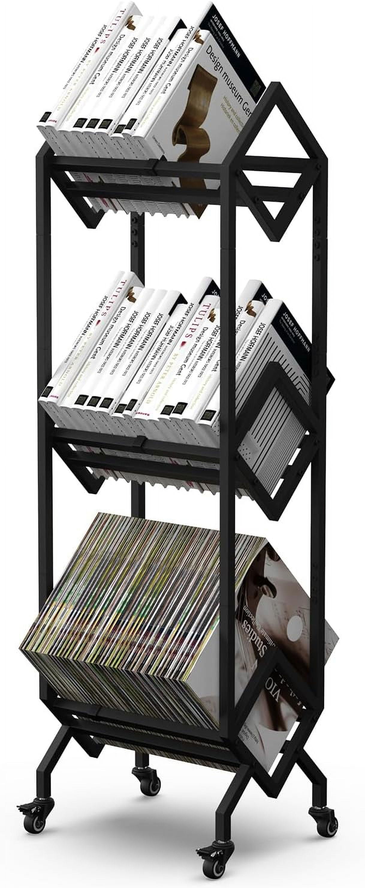 Bookshelf Book Cart Rack Industrial Metal Bookcase 3 Tier Holder with ...