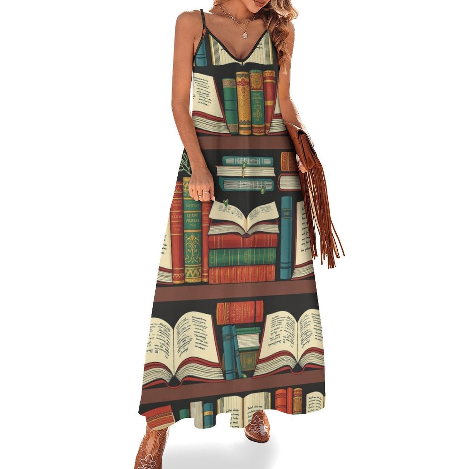 Bookshelf Book Pattern Sleeveless Dress Prom Dress Dresses Women Summer 2025 Women's Evening ...