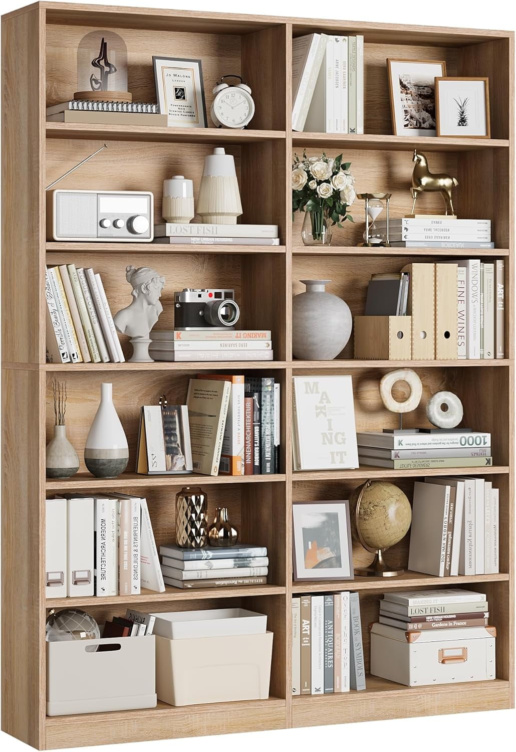 Bookshelf and Bookcase, 6-Tier Double Wide Bookshelves, Freestanding ...