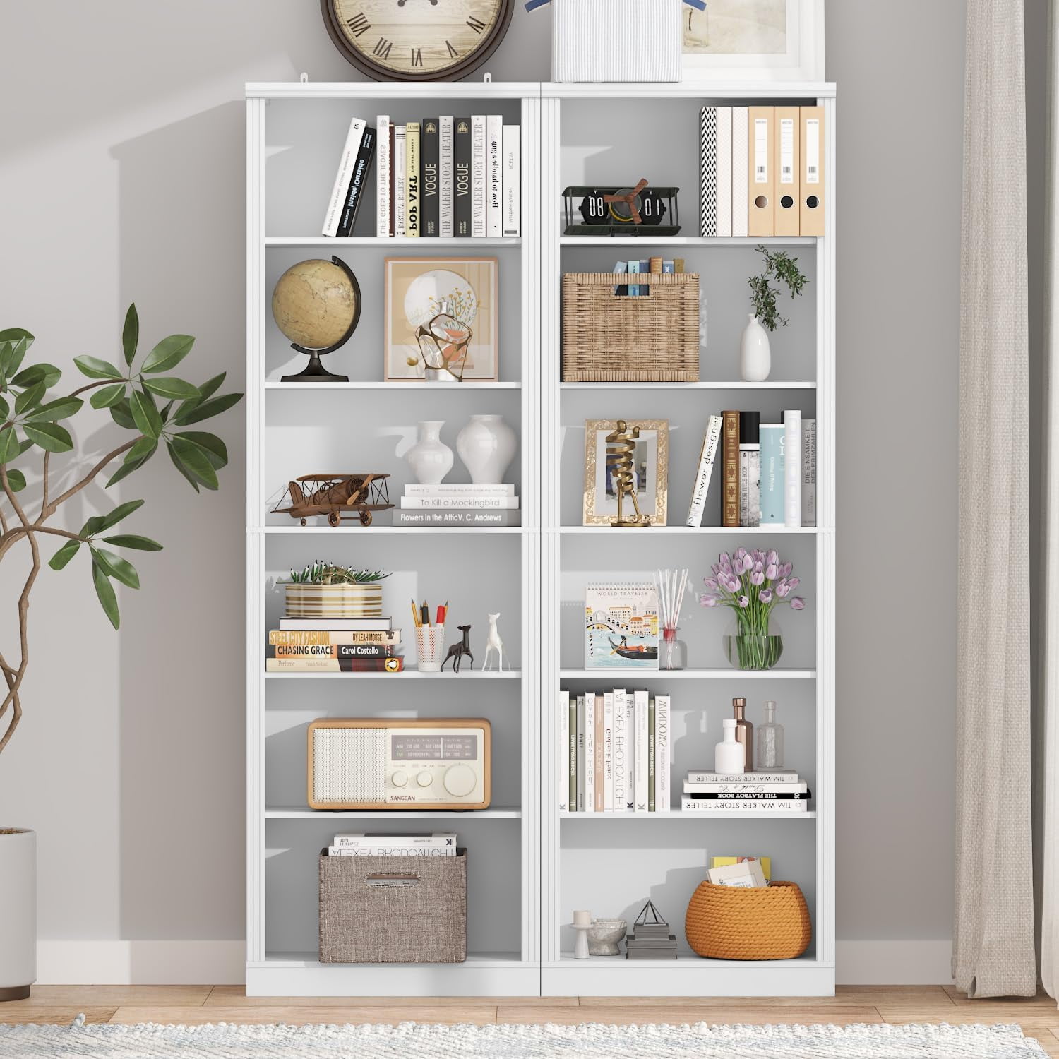 Bookshelf & Bookcase Set, Tiered Adjustable Storage Shelves, Book Shelf ...