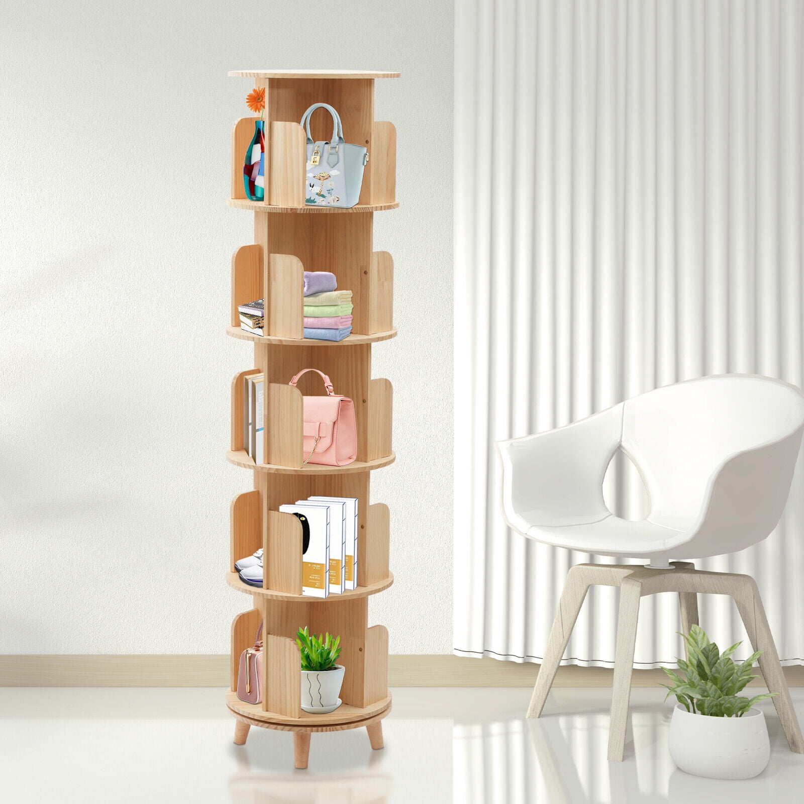 Bookshelf Bookcase Storage Shelf Freestanding Display Rack Stand 360 ...