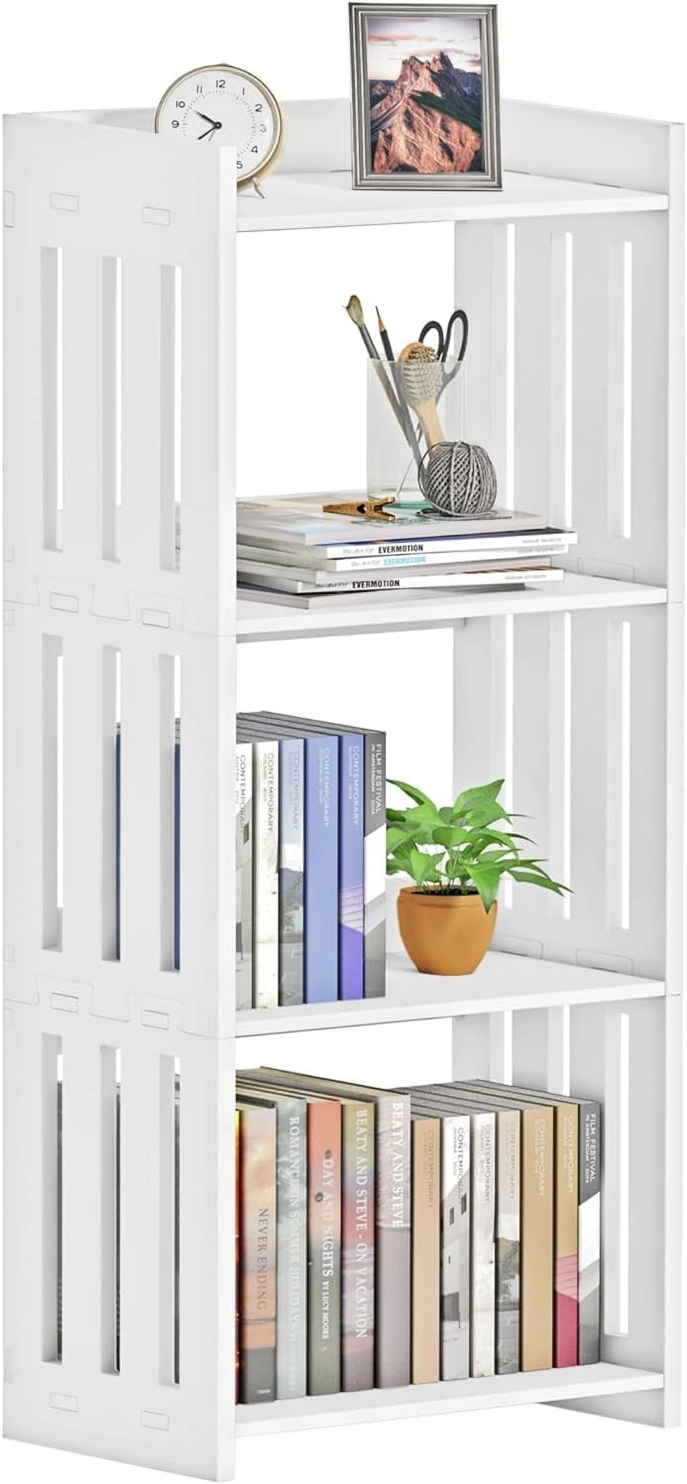 Bookshelf, Bookcase for Small Spaces, 4 Tier Shelf White Book Organizer ...