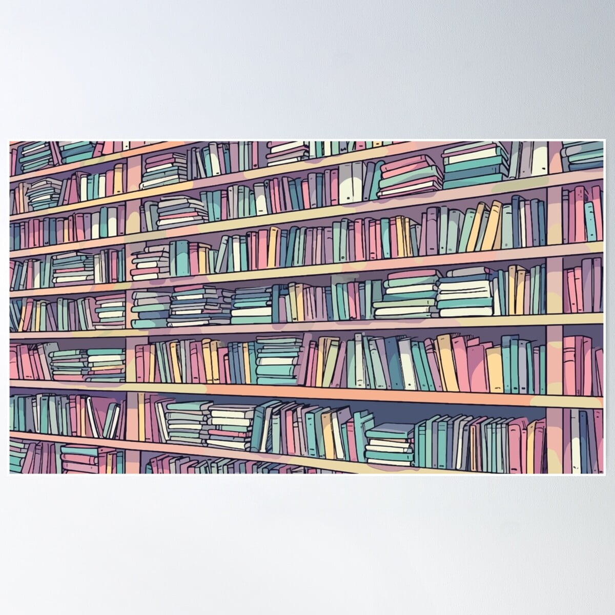 Bookshelf Books Pattern Poster Wall Art, Modern Wall Decor For Living ...