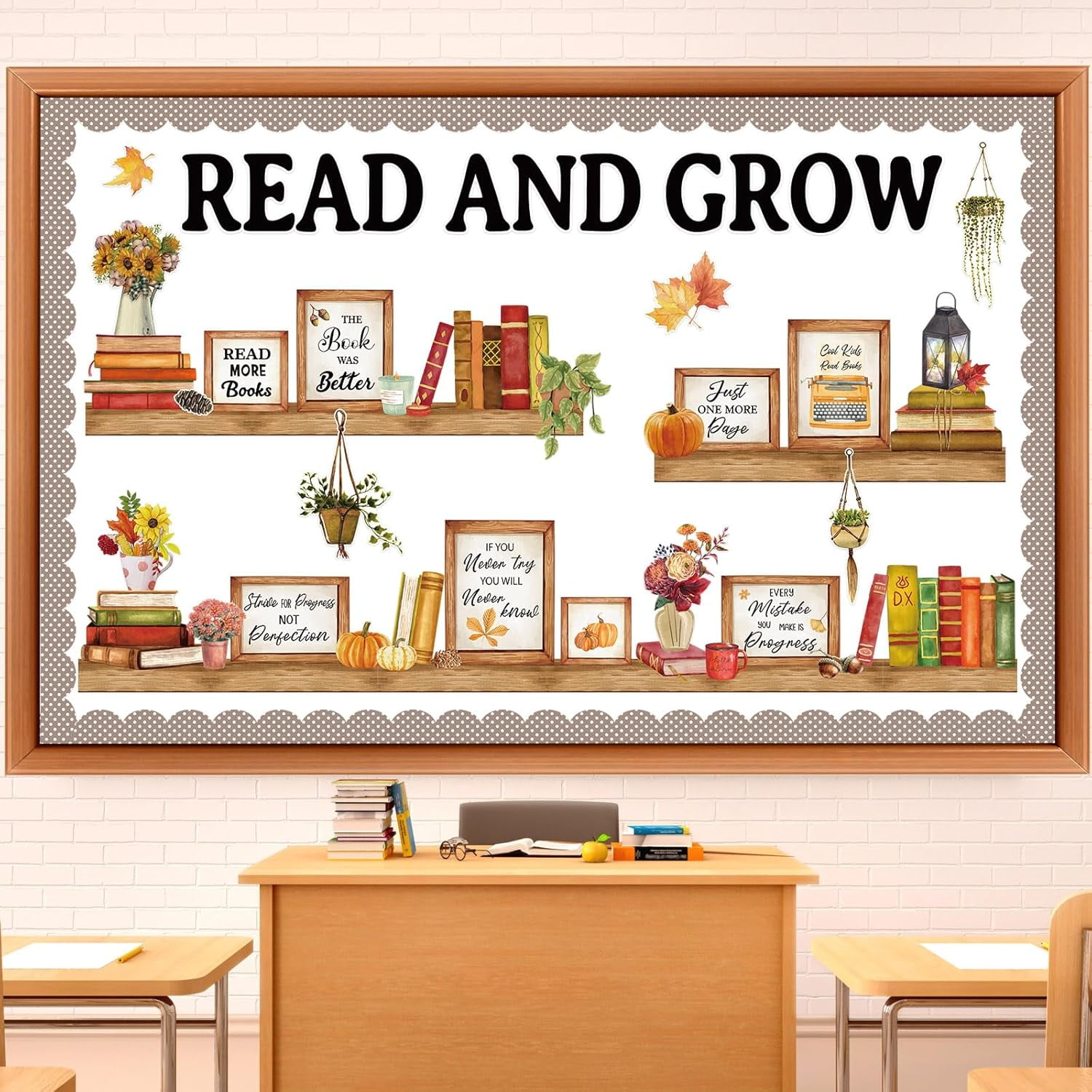 Bookshelf Bulletin Board Set Read and Grow Motivational Classroom Decor ...