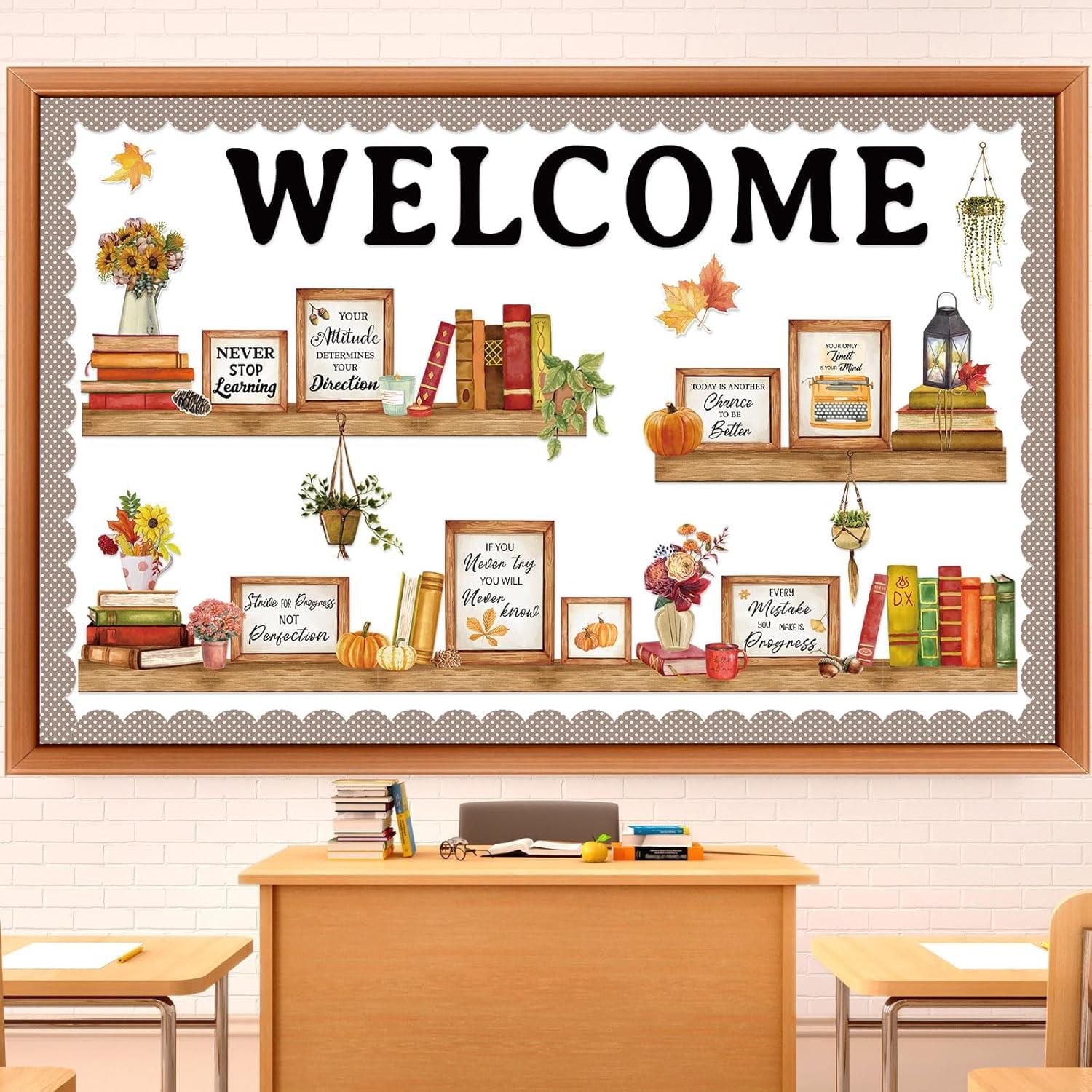 Bookshelf Bulletin Board Set Welcome Fall Motivational Classroom Decor ...