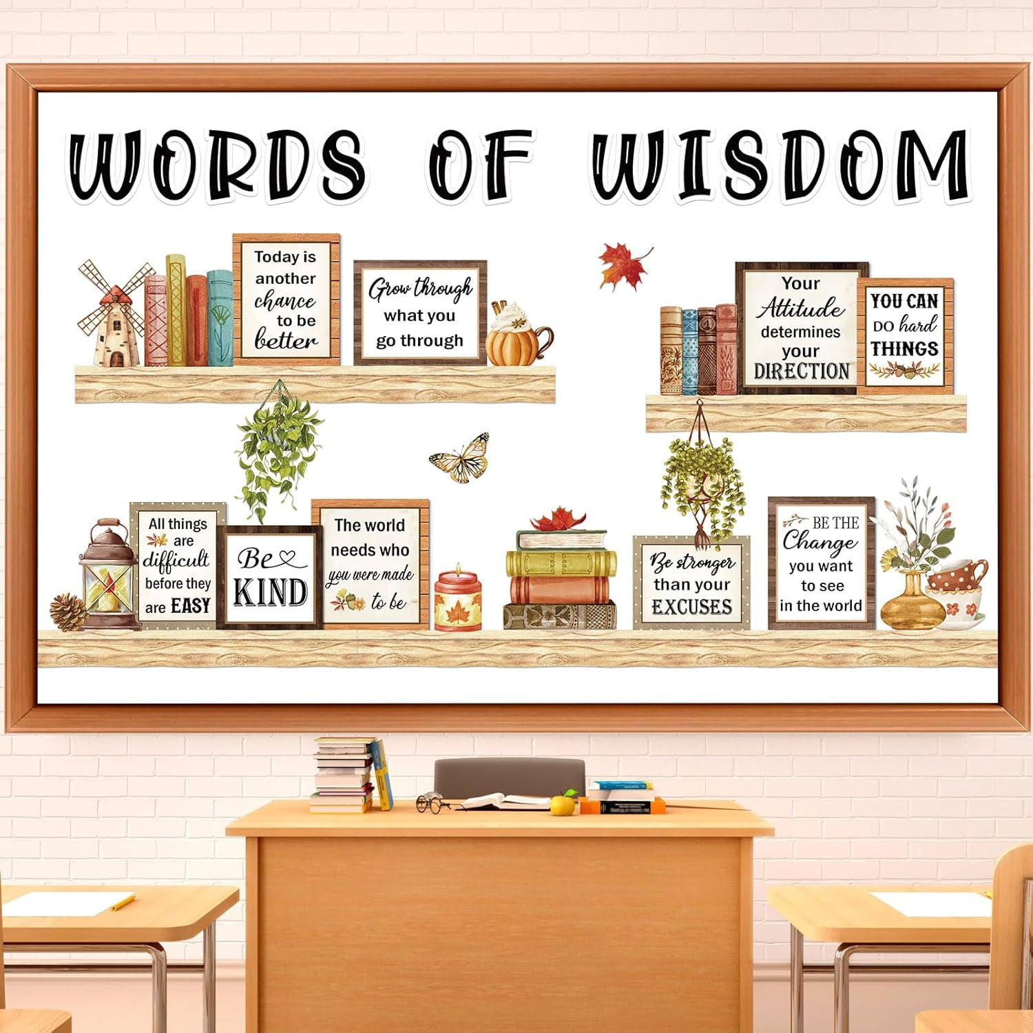 Bookshelf Bulletin Board Set Words of Wisdom Motivational Classroom ...