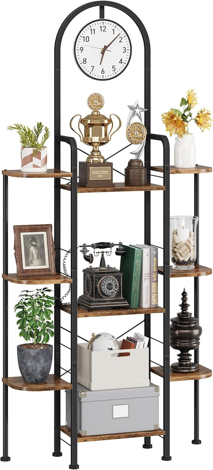 Bookshelf with Clocks, Triple Bookcase with 9 Open Display Shelves ...