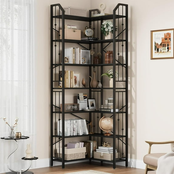 Bookshelf Corner Bookcase, L Shaped Bookshelf Industrial Corner ...