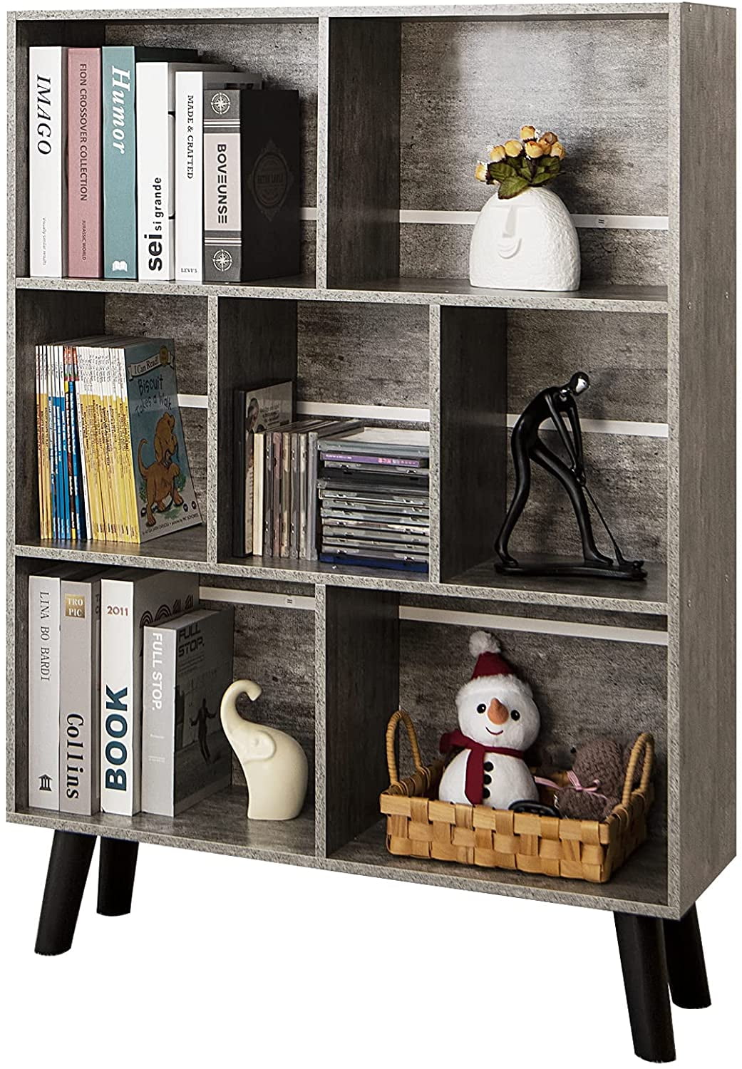 Bookshelf Cube Storage Organizer,3 Tier Bookcase with Legs,Modern Wood ...