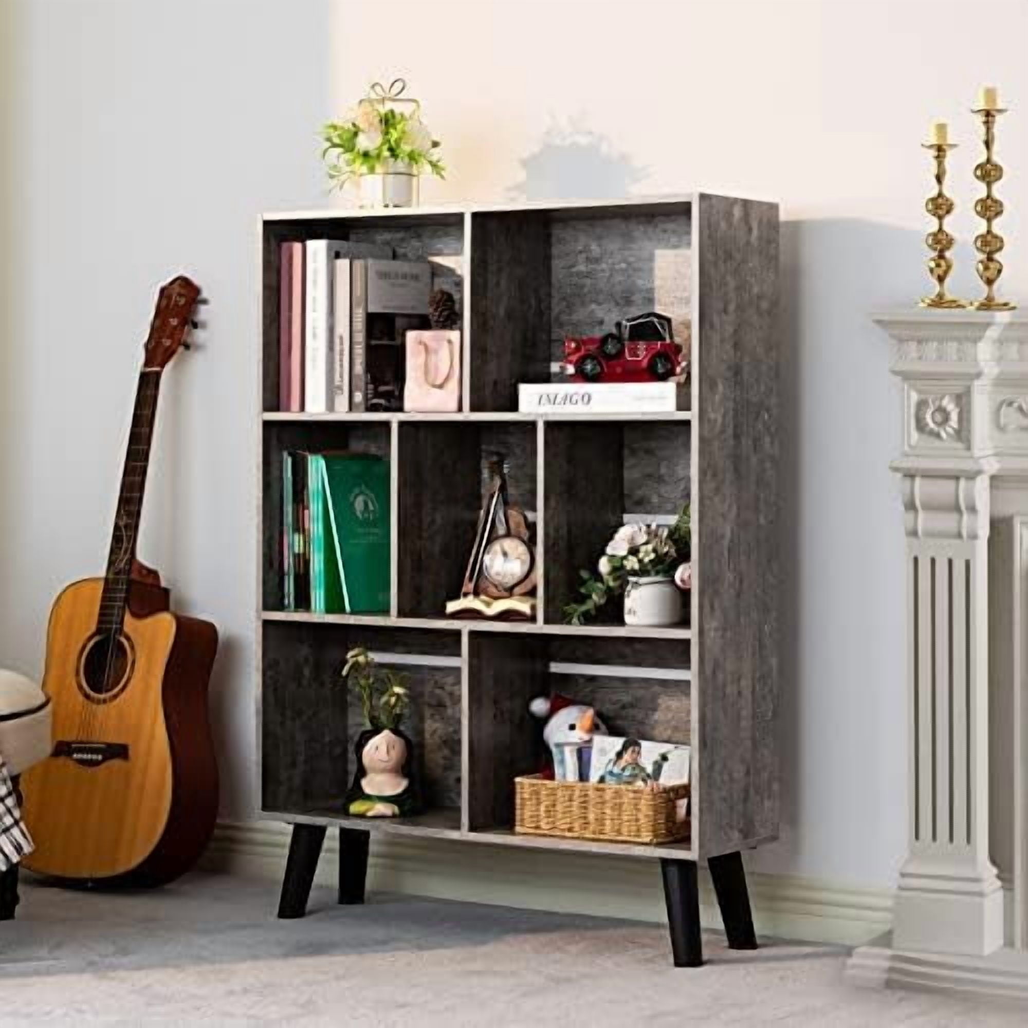 Bookshelf Cube Storage Organizer,3 Tier Bookcase with Legs,Modern Wood ...