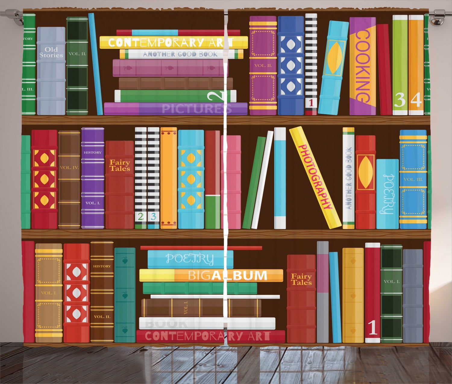 Ambesonne Bookshelf Curtains 2 Panel Set, Different Subjects Books, 108 ...