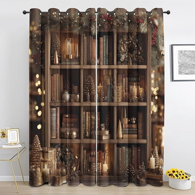 Bookshelf Curtains for Bedroom Living Room, Wooden Bookcase Blackout ...