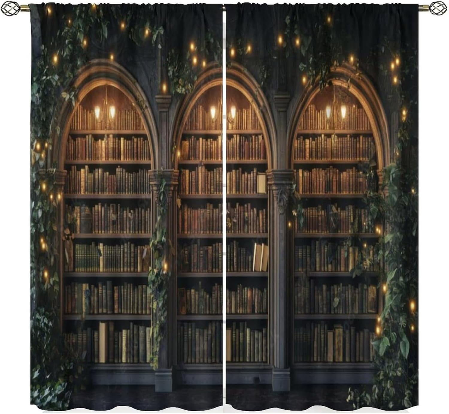 Bookshelf Curtains Vintage Books Library Bookcase Print Bookshelf Room ...