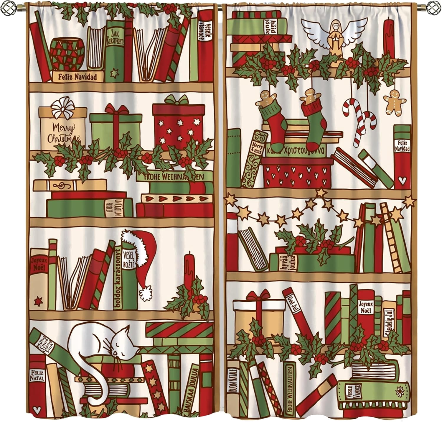 Bookshelf Curtains, Vintage Library with Books Window Treatments for ...