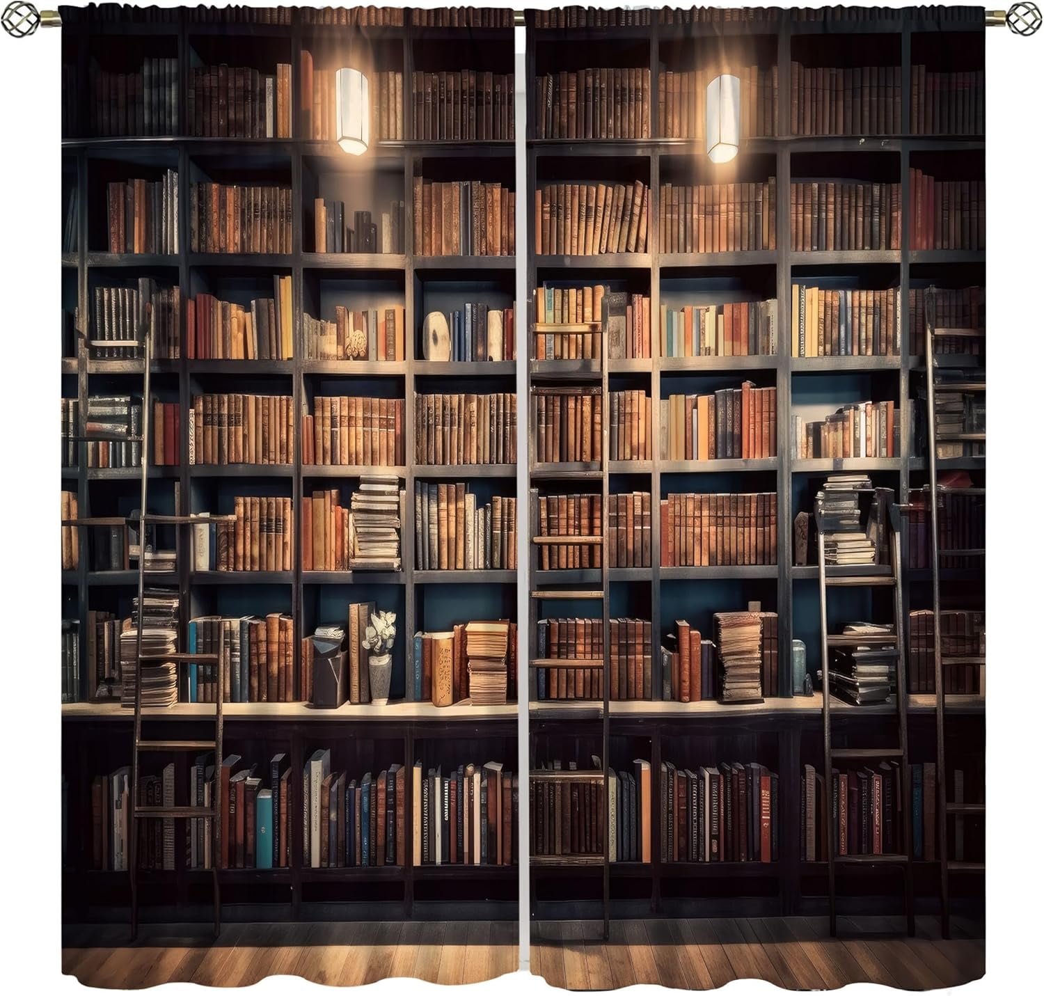 Bookshelf Curtains, Vintage Library with Books Window Treatments for ...