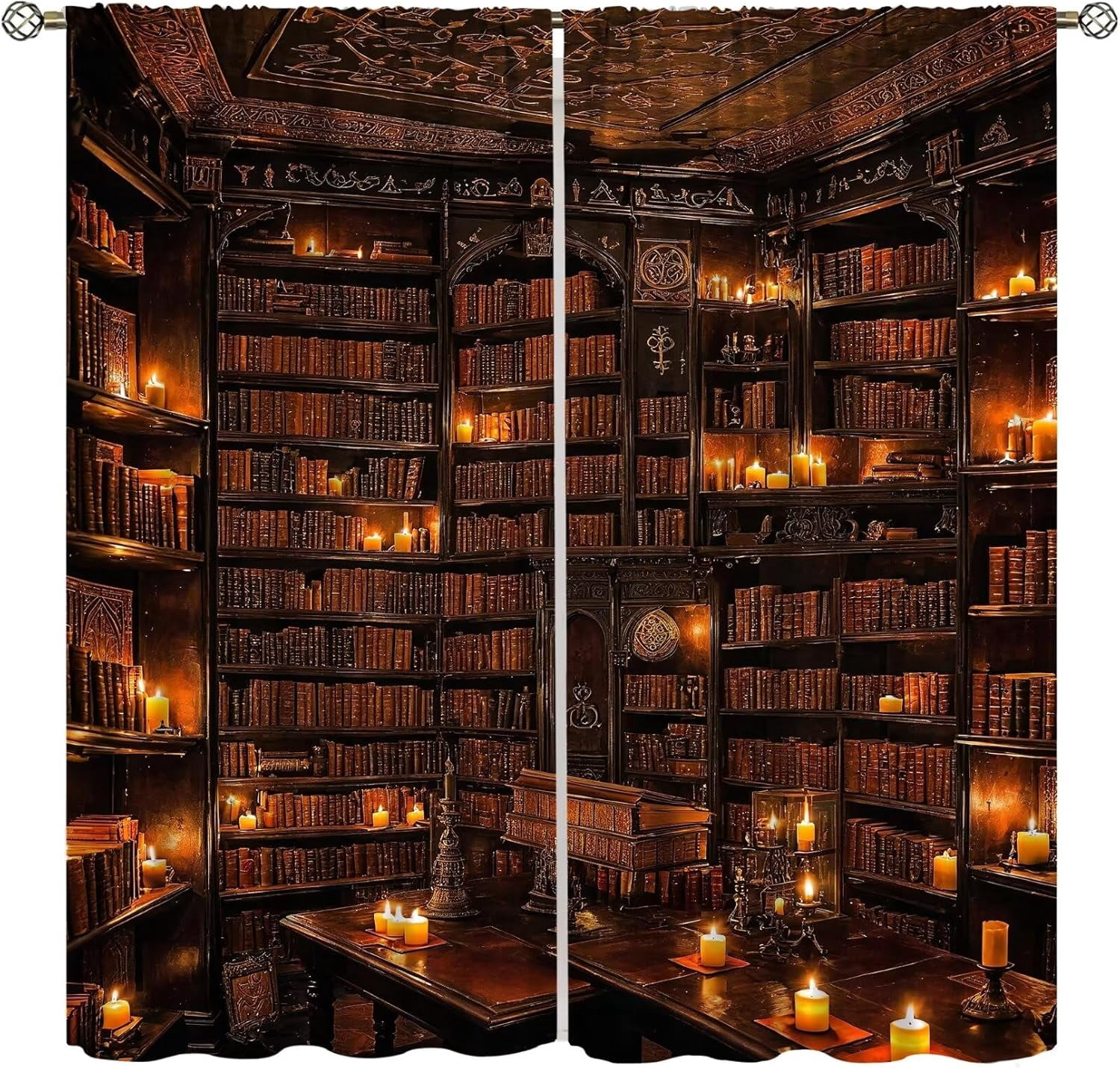 Bookshelf Curtains Vintage Library with Books Window Treatments for ...