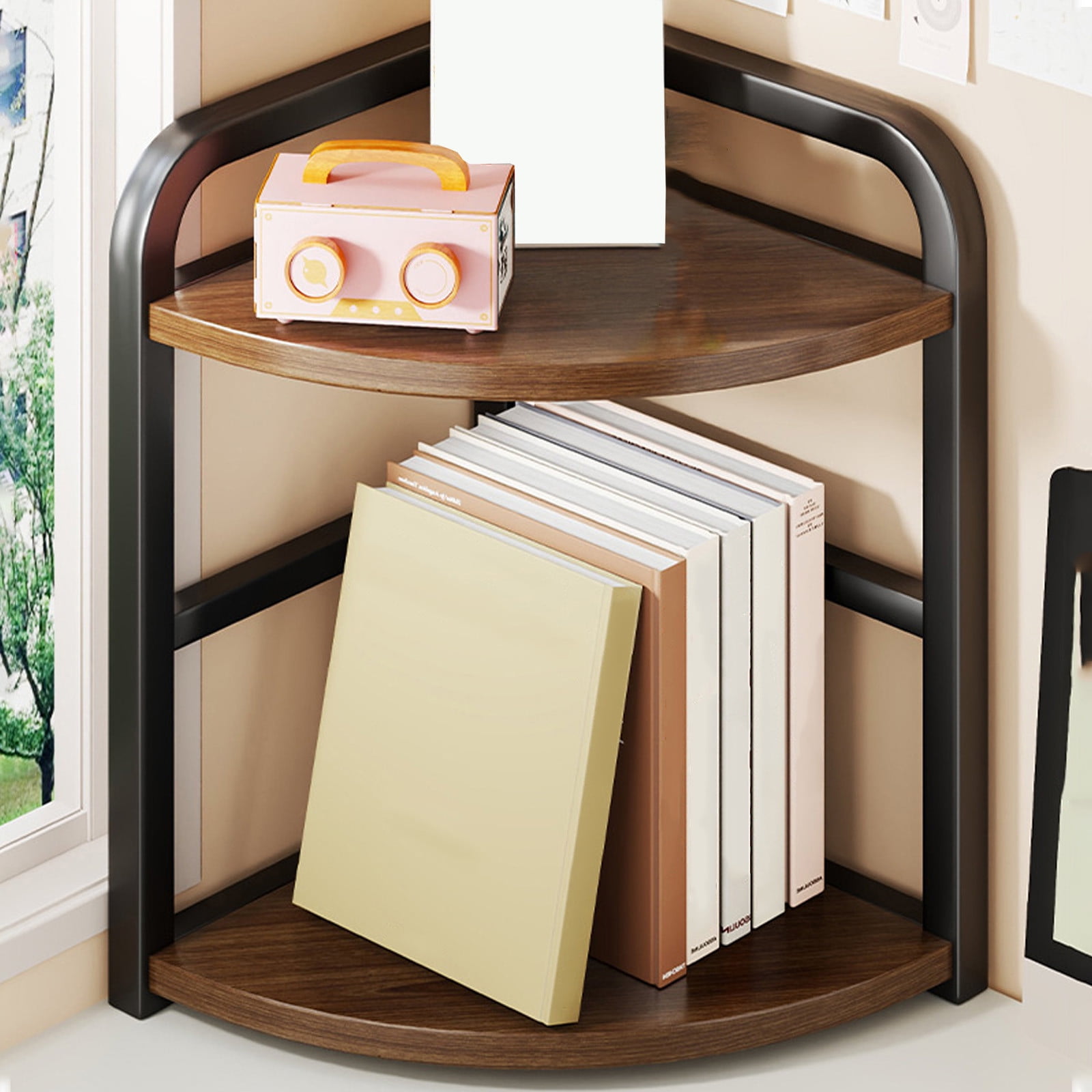 Bookshelf Desktop Storage Rack Triangular Coffee Wood Corner Shelf ...