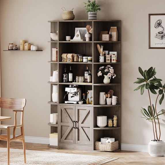 Bookshelf with Doors,6 Tier Bookcase with Storage Cabinet, Modern ...