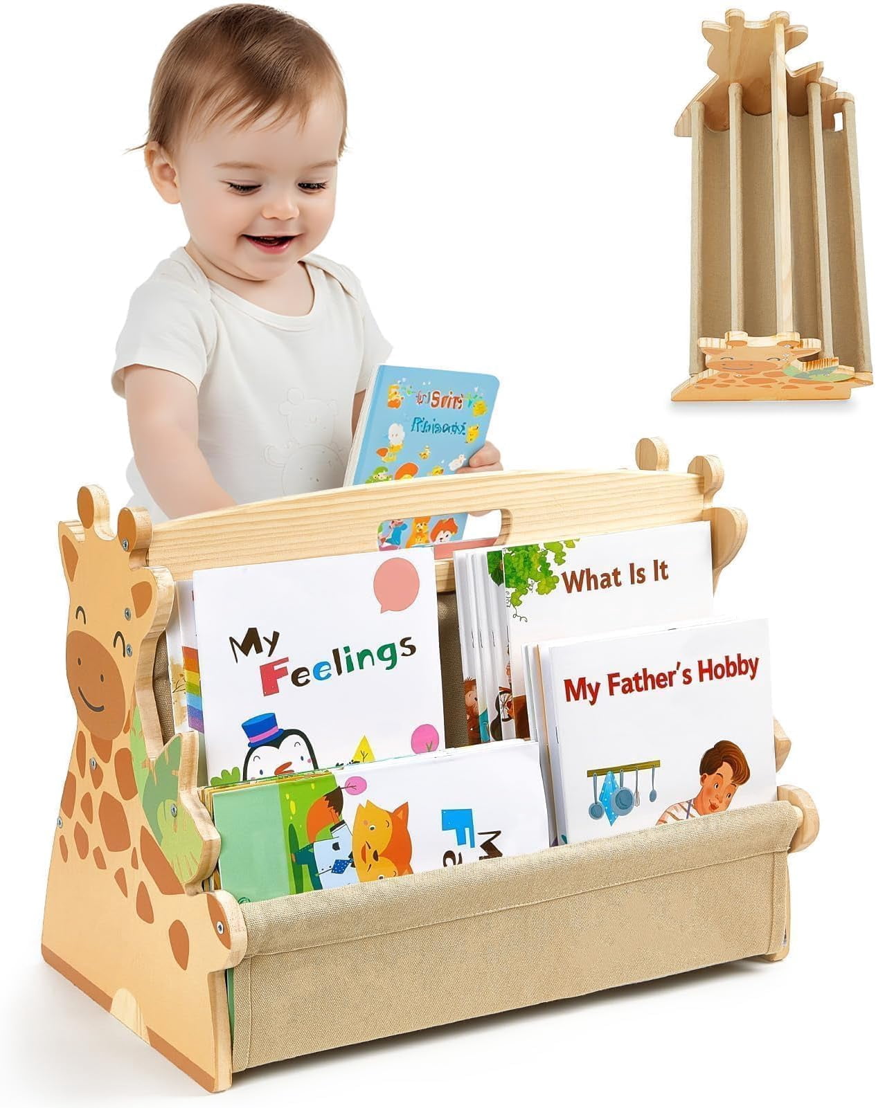 Bookshelf Double-Sided with 4 Tier Deep Sleeves Wooden Montessori Book ...