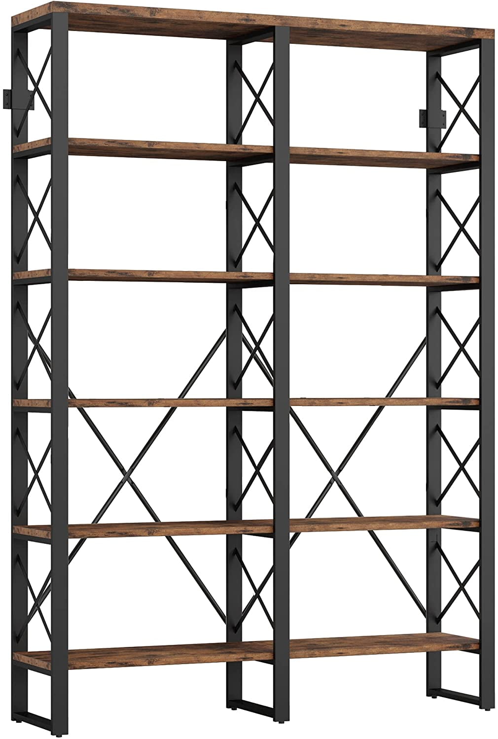 Bookshelf Double Wide 6-Tier 76" H, Open Large Bookcase, Industrial ...