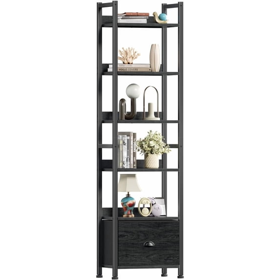Bookshelf with Drawer, Tall Bookcase with Shelves, Narrow Bookshelves ...