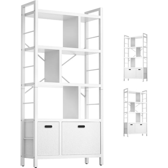 Bookshelf with Drawers - 5 Tier Tall Bookcase Geometric Modern Book ...