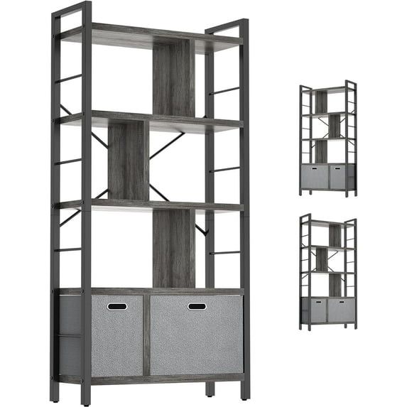 Bookshelf with Drawers - 5 Tier Tall Bookcase Geometric Modern Book ...