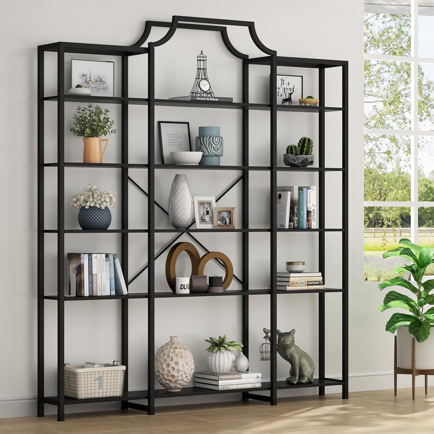 Bookshelf, Extra Large Bookcase, Tall Display Shelf with Metal Frame ...