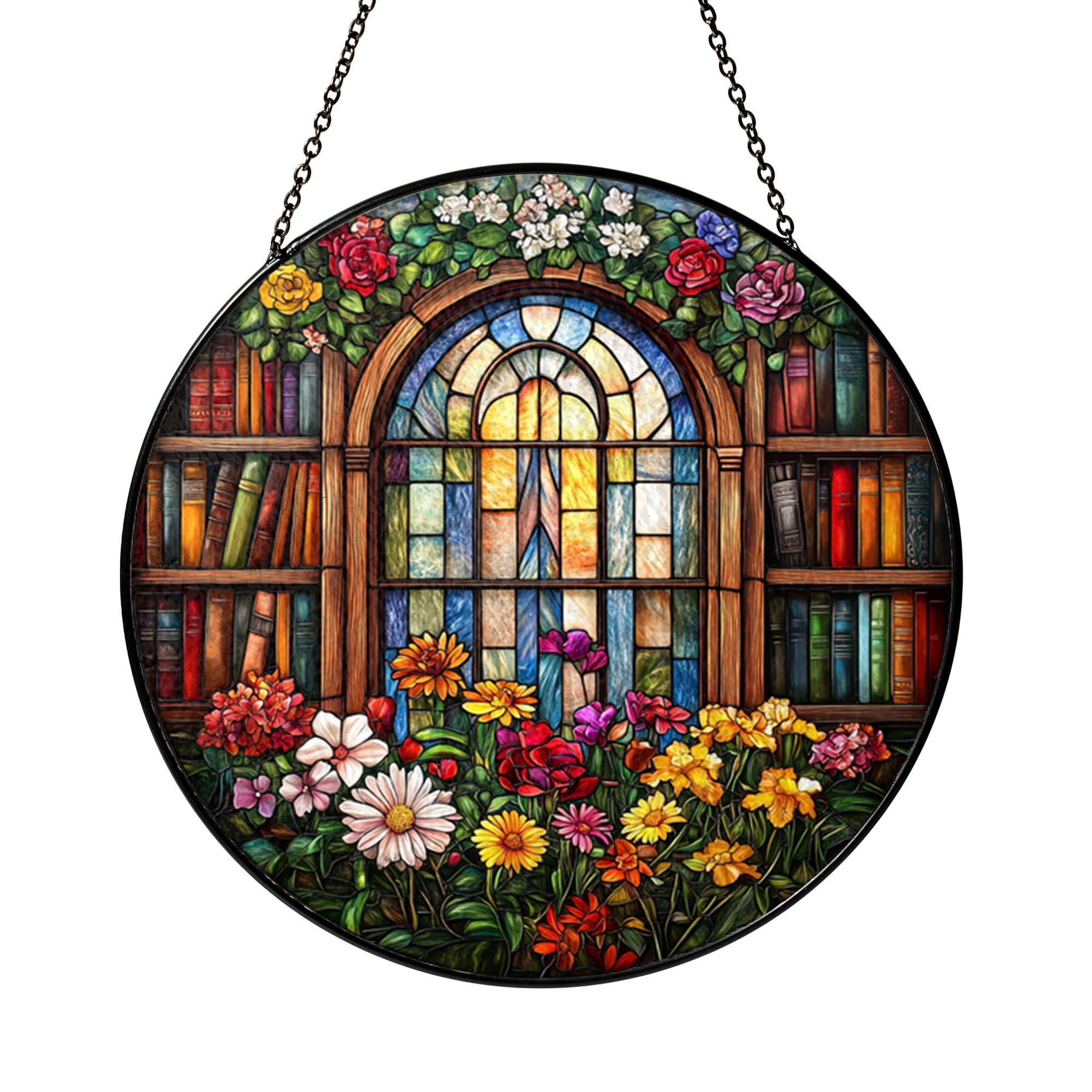 Bookshelf Faux Stained Glass Window Suncatcher – Decorative Book Art ...