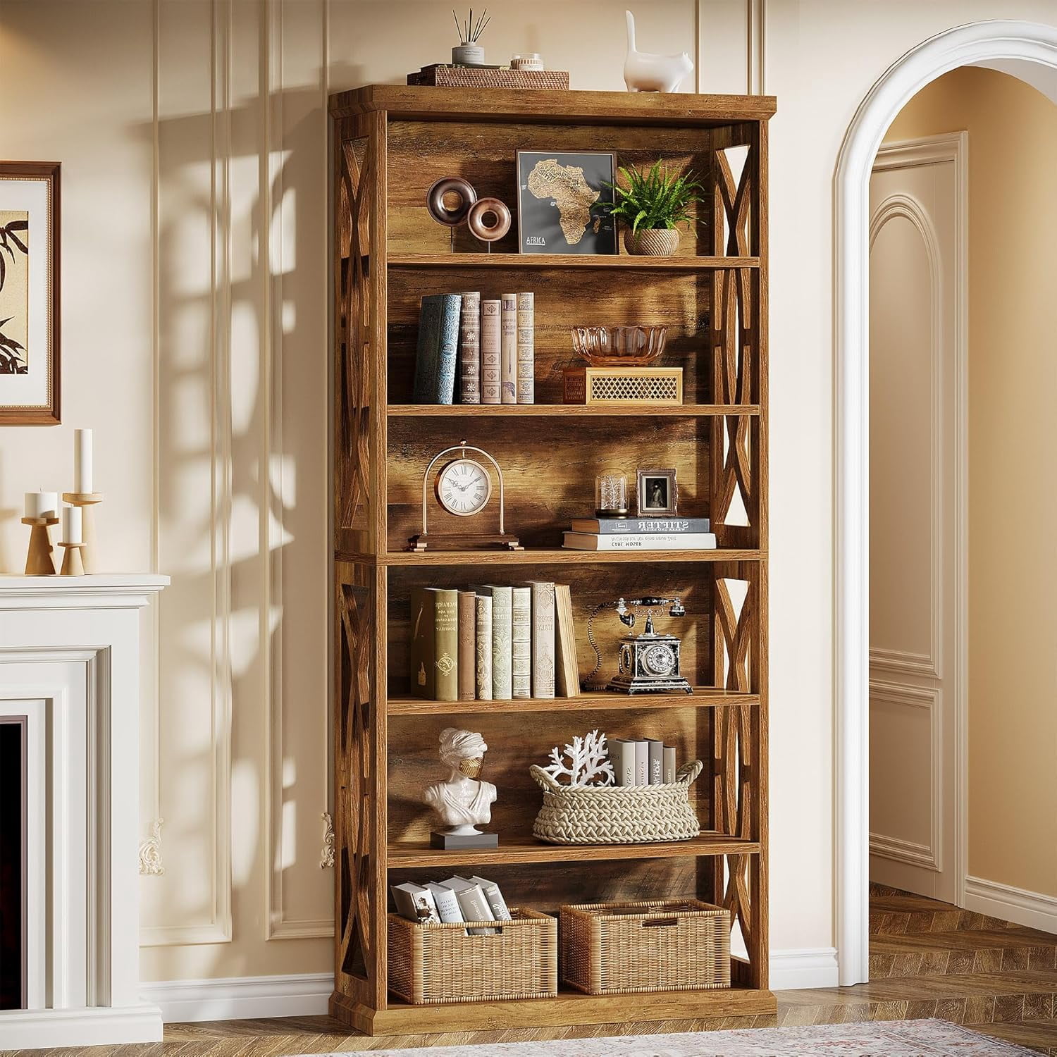 Bookshelf, Freestanding Bookcase, Large Industrial Bookshelves Display ...