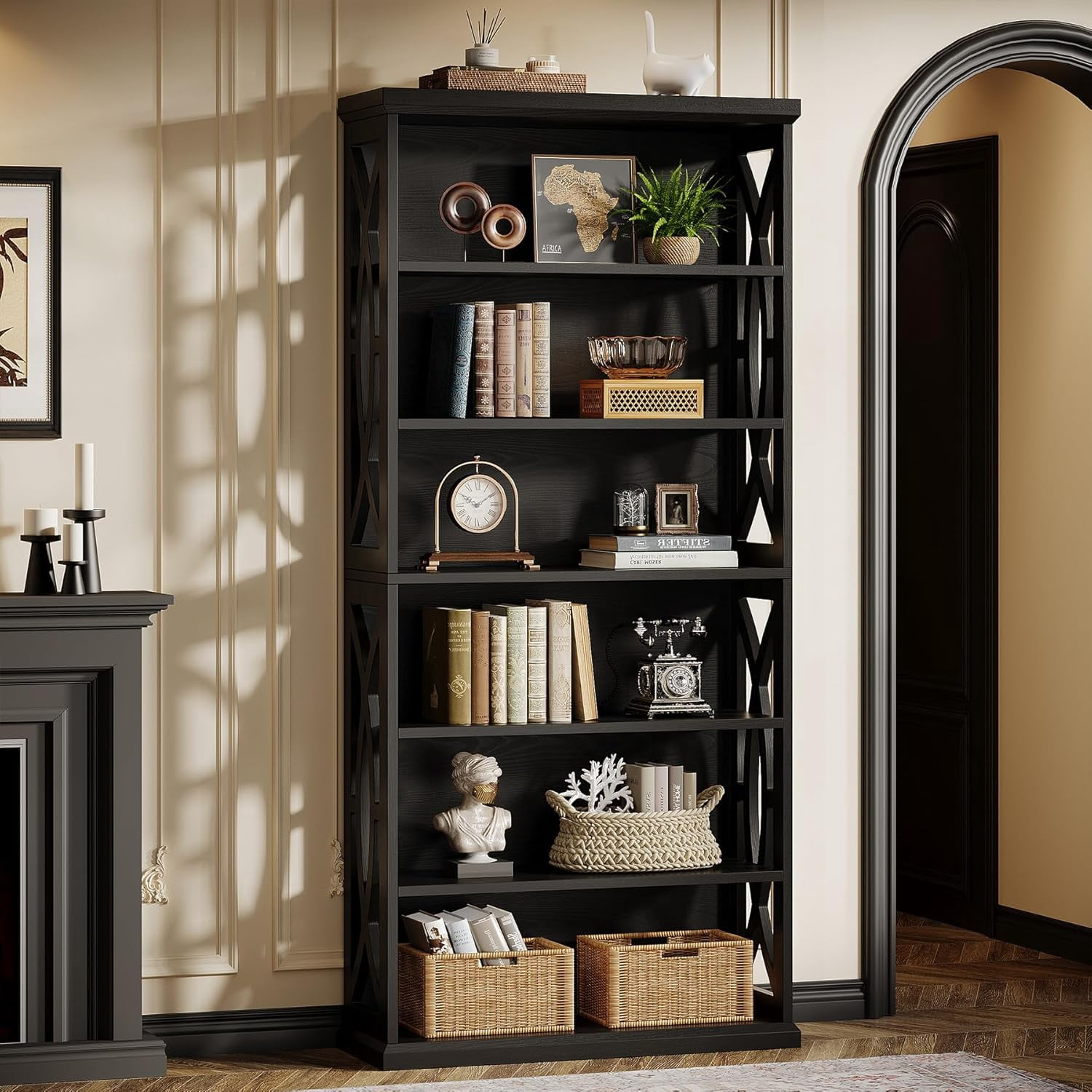 Bookshelf, Freestanding Bookcase, Large Industrial Bookshelves Display ...