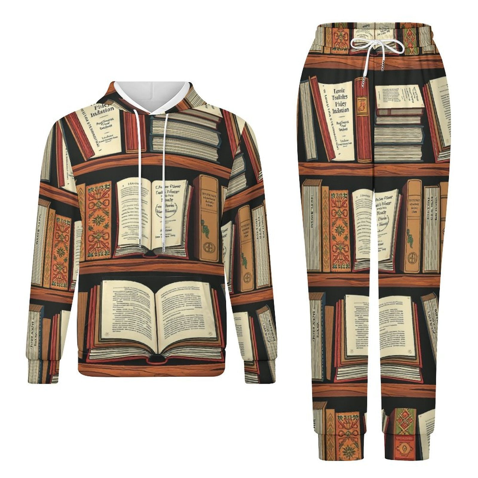 Bookshelf Full Books Hoodie + Pants Suit Cool Men/Women 2 Pcs Sportwear ...