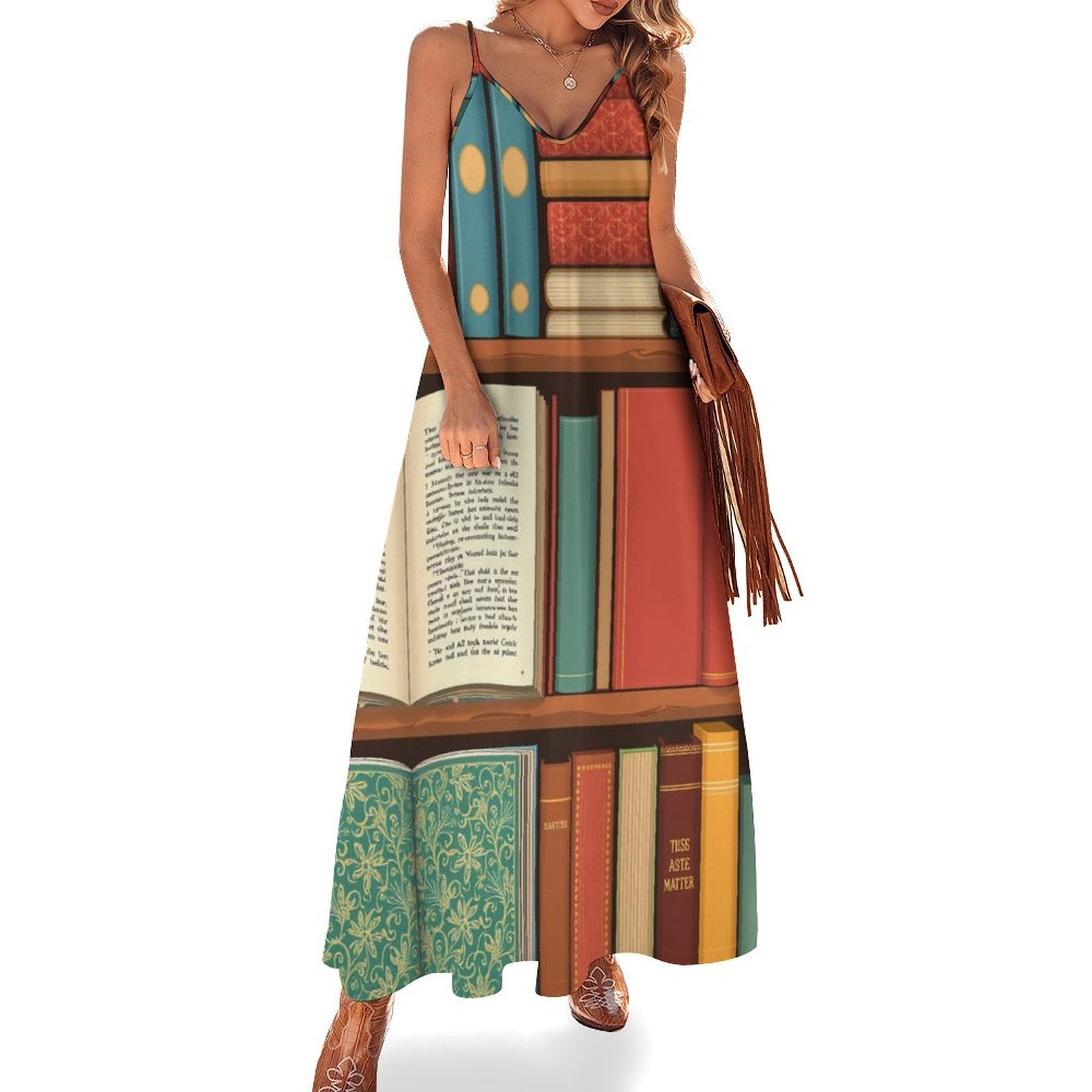 Bookshelf Full Books Sleeveless Dress Beach Outfits for Women Luxury Dress Dress Women Party ...