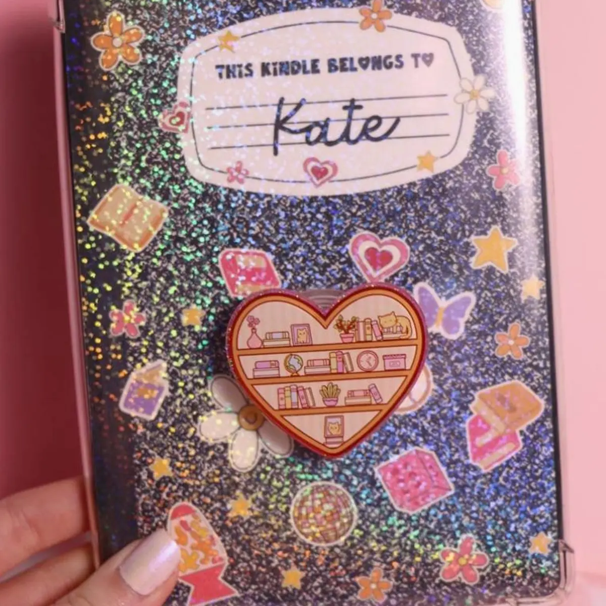 Bookshelf Heart Acrylic Grip, Cat Lover Grip, Romance Book Phone Grip ...
