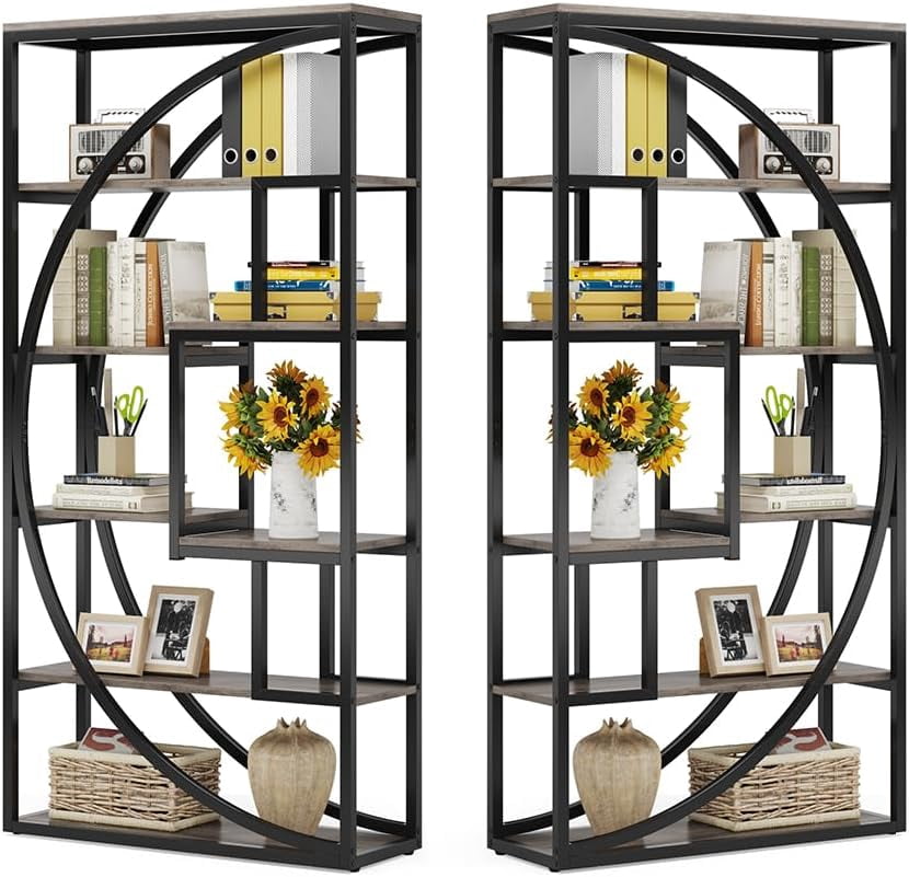 Bookshelf Industrial 5-Tier Etagere Bookcase 70.8 inch Tall Bookshelf ...