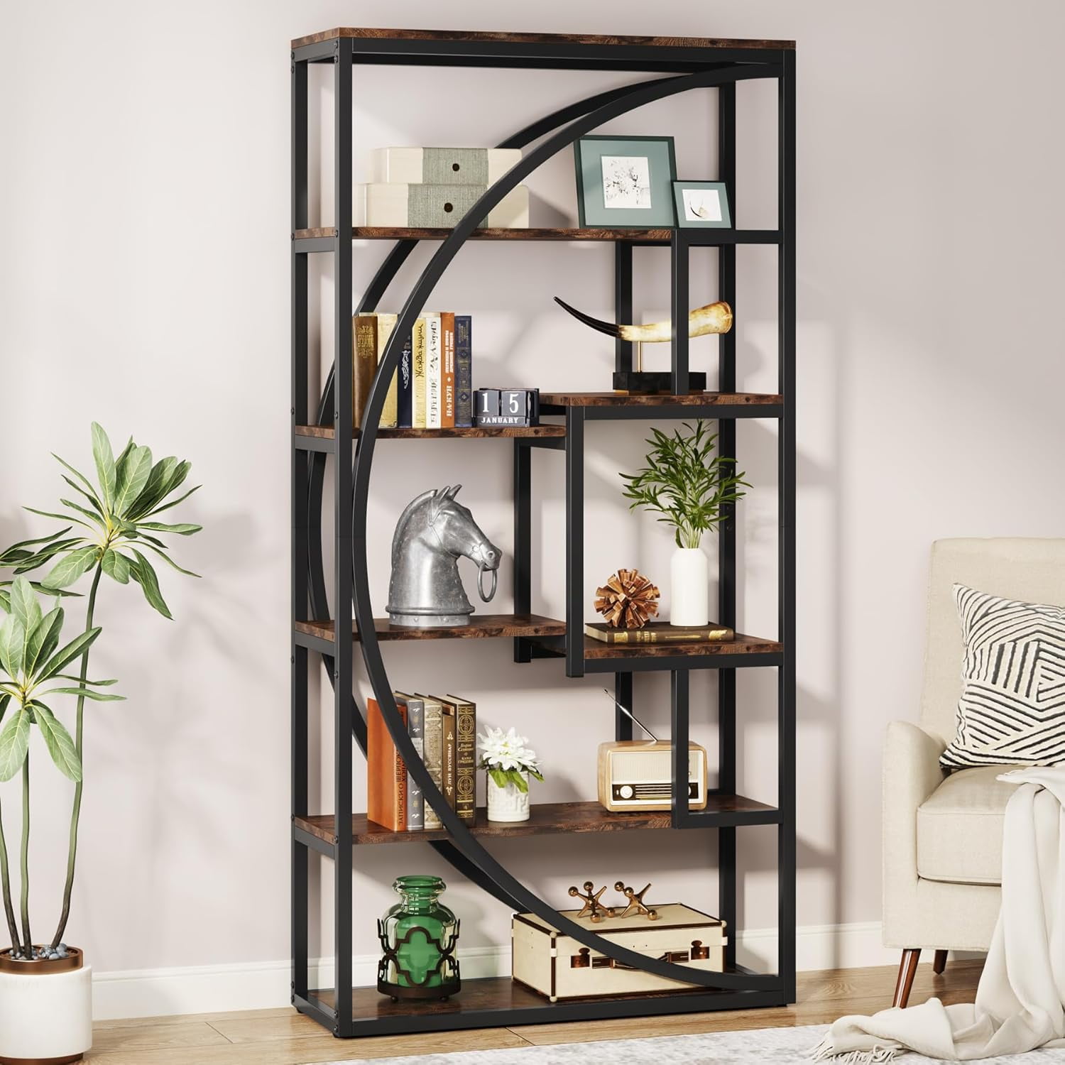 Bookshelf, Industrial Loft, Tall Bookshelf with Open Storage Shelves ...
