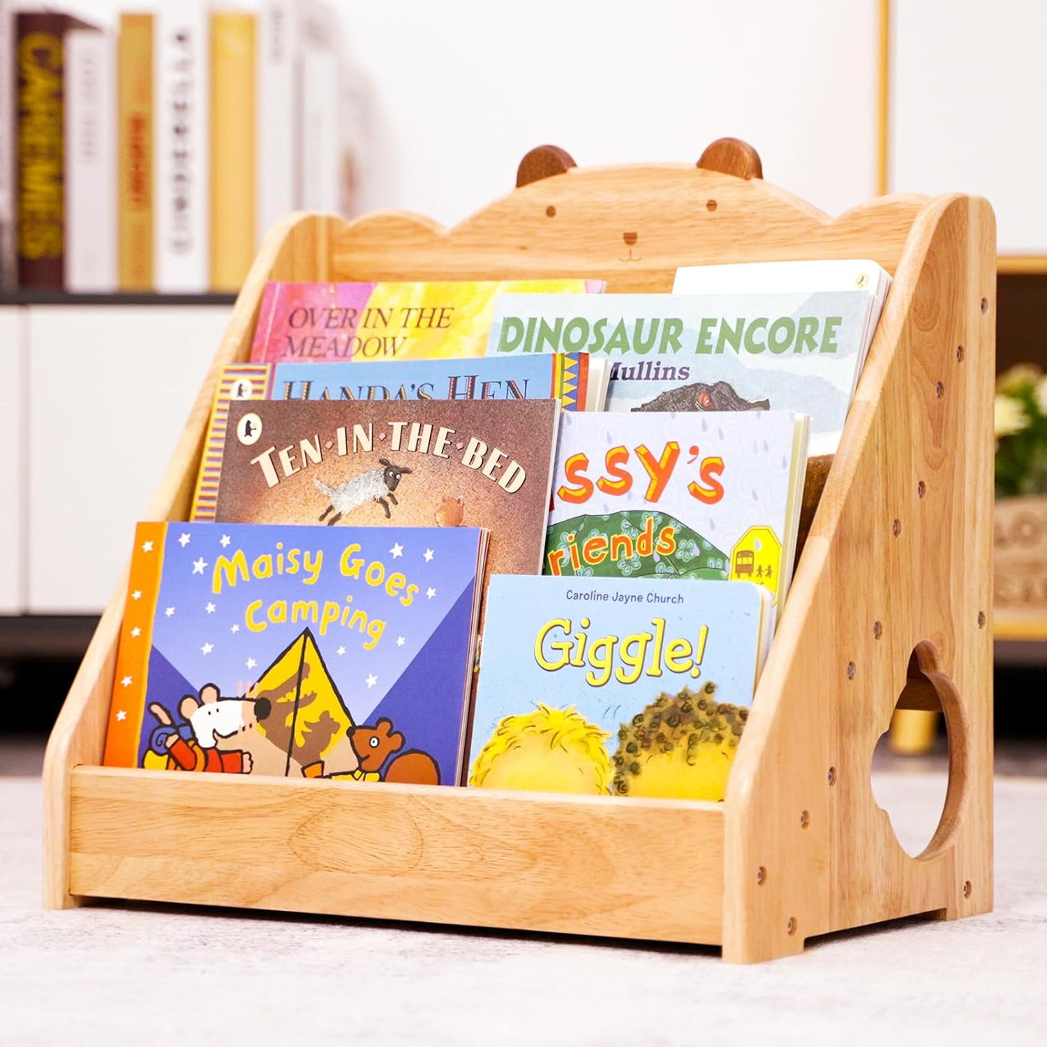 Bookshelf for Kids, Natural Wood Bookcase with Chalkboard & Storage ...