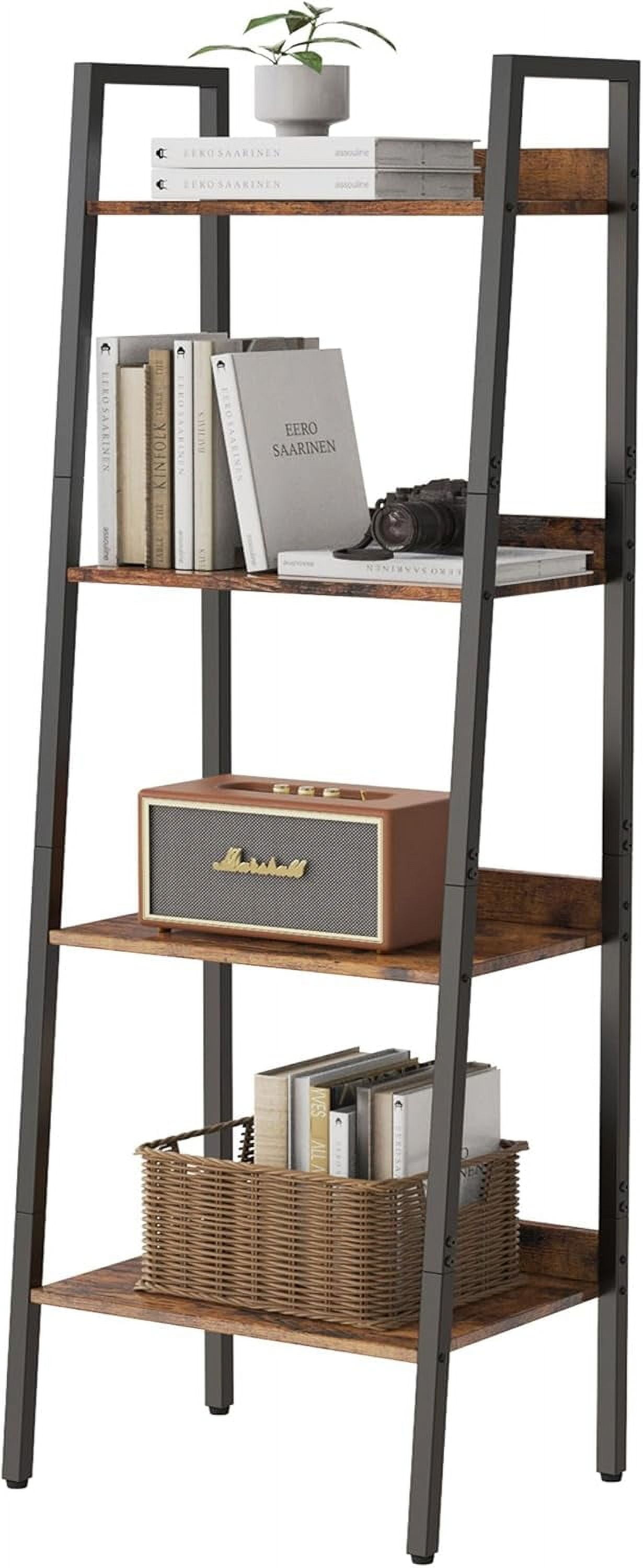 Bookshelf, Ladder Shelf with Steel Frame, 4-Tier Industrial Bookcase ...