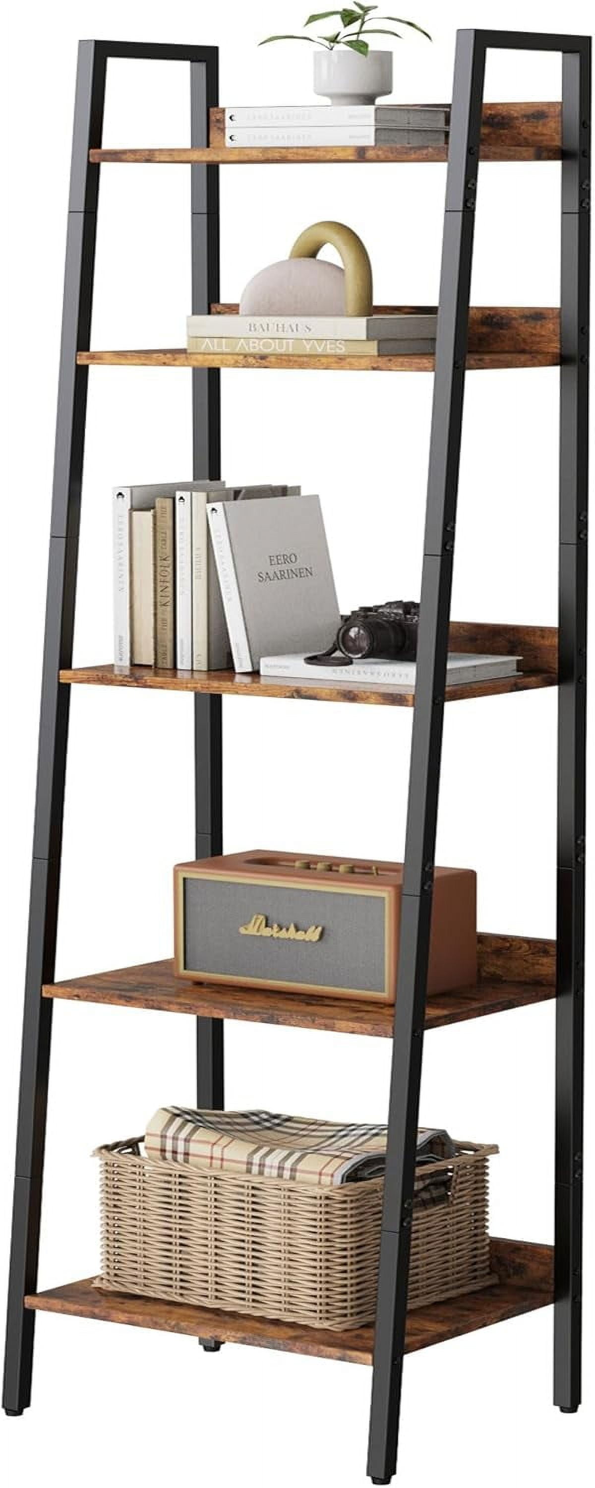 Bookshelf, Ladder Shelf with Steel Frame, 5-Tier Industrial Bookcase ...
