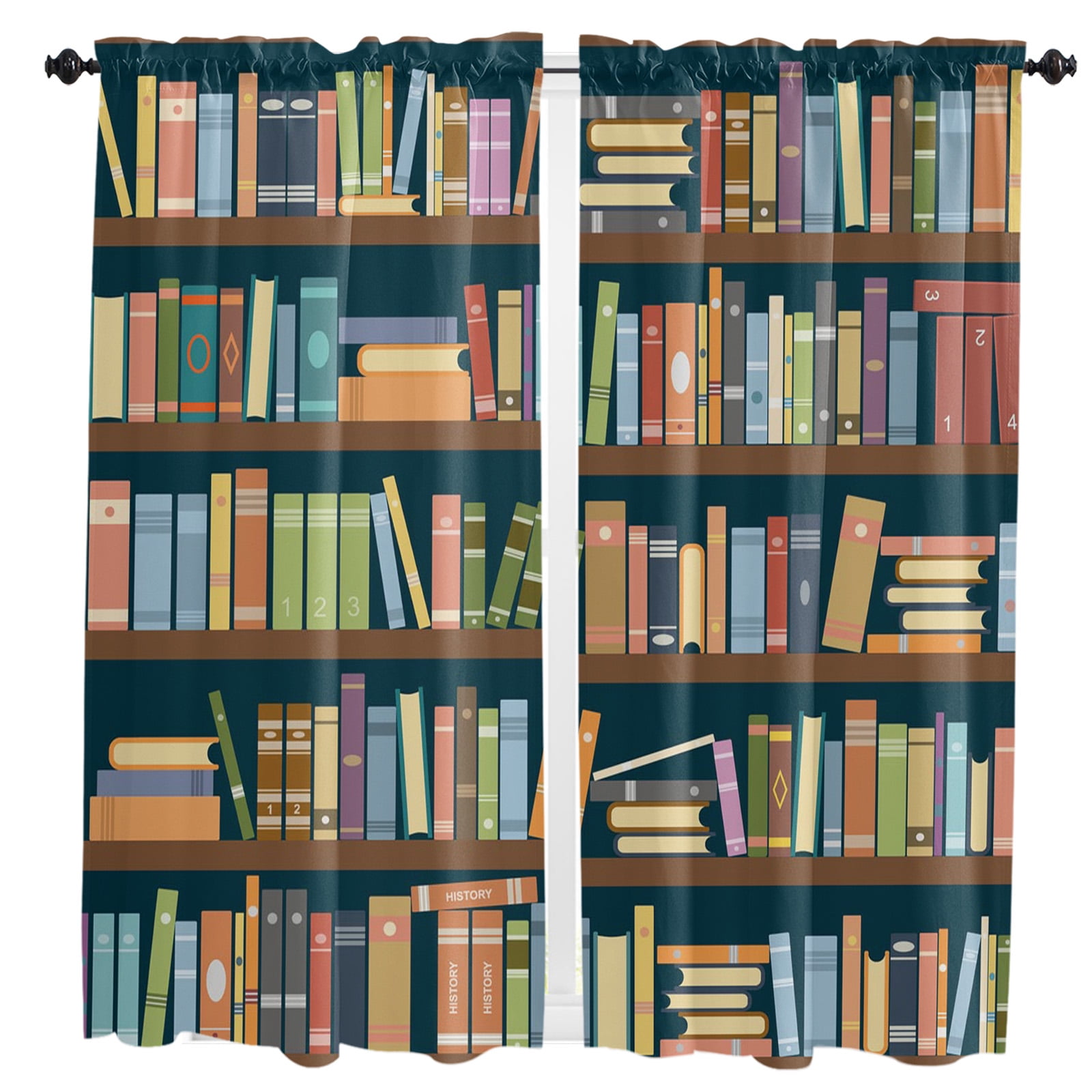 Bookshelf Library Book Curtain For Living Room Kids Bedroom Kitchen ...