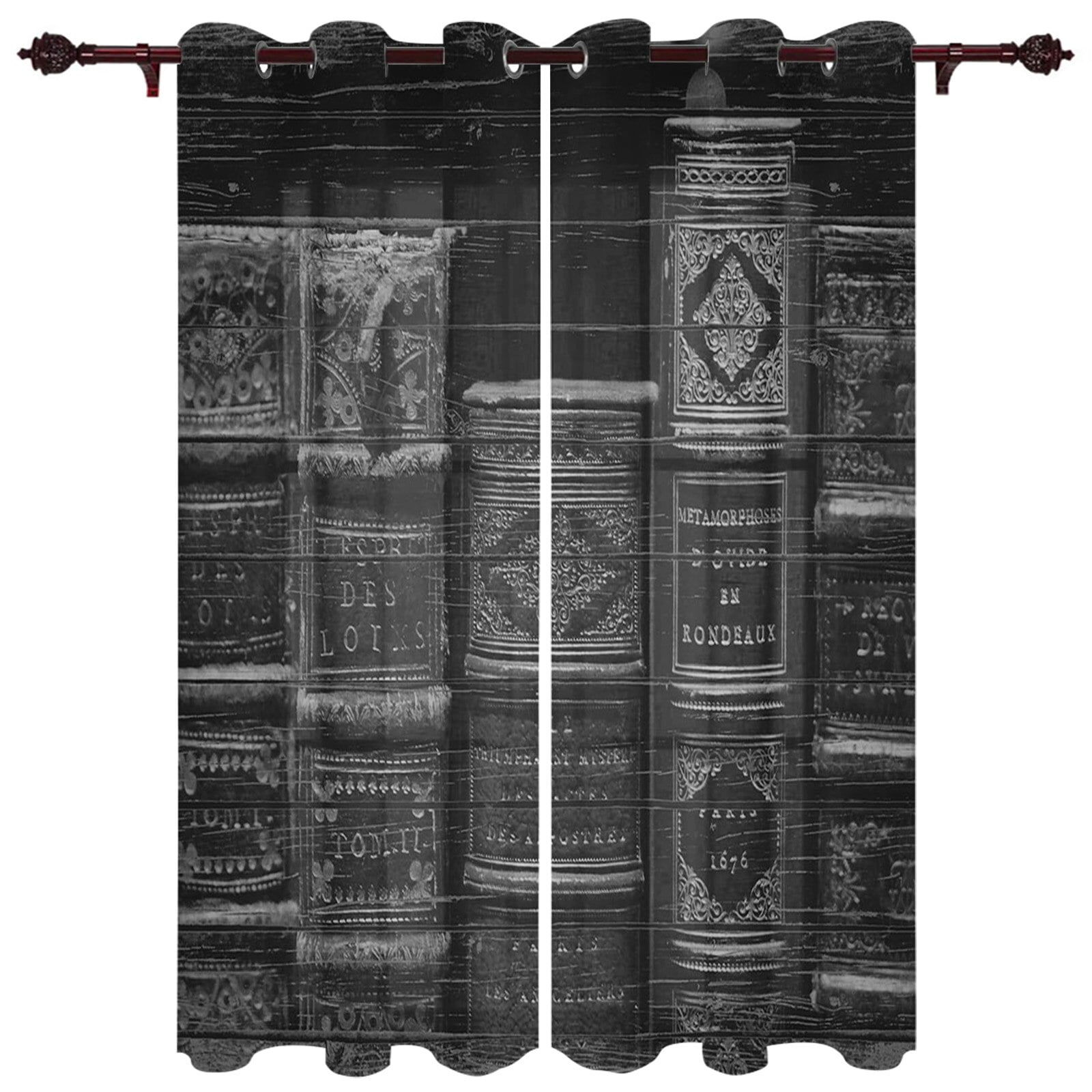 Bookshelf Library Books Valance Window Curtains For Living Room Bedroom ...