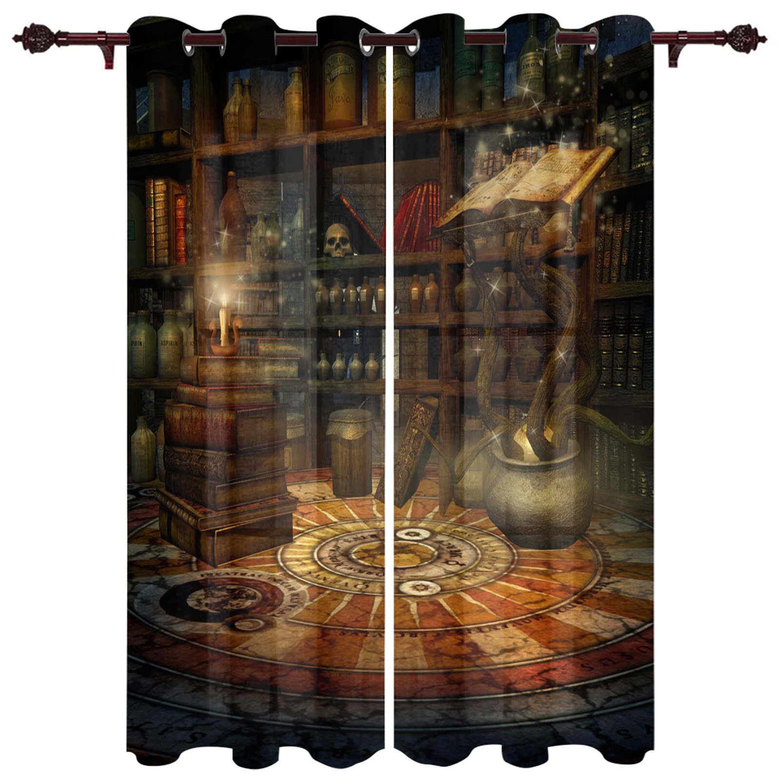 Bookshelf Library Books Valance Window Curtains For Living Room Bedroom ...