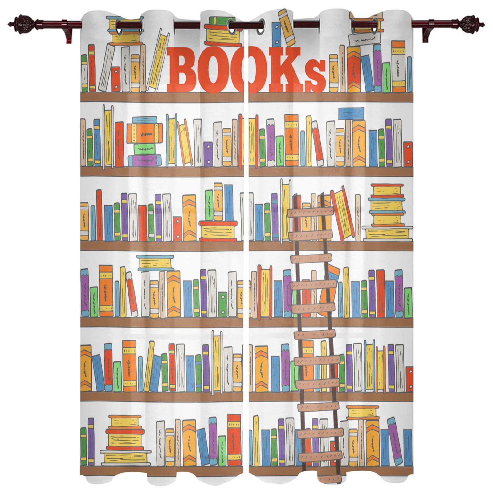 Bookshelf Library Books Valance Window Curtains For Living Room Bedroom ...