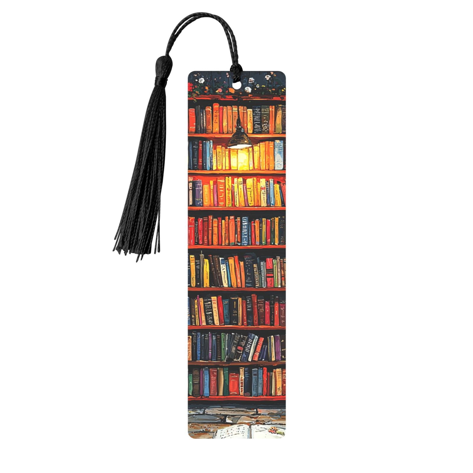 Bookshelf Library Patterns Art Aluminum Metal Bookmark with Tassel ...